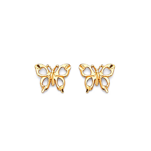 Butterfly Stud Earrings in 14K Gold and Butterfly Backing – Oro Club
