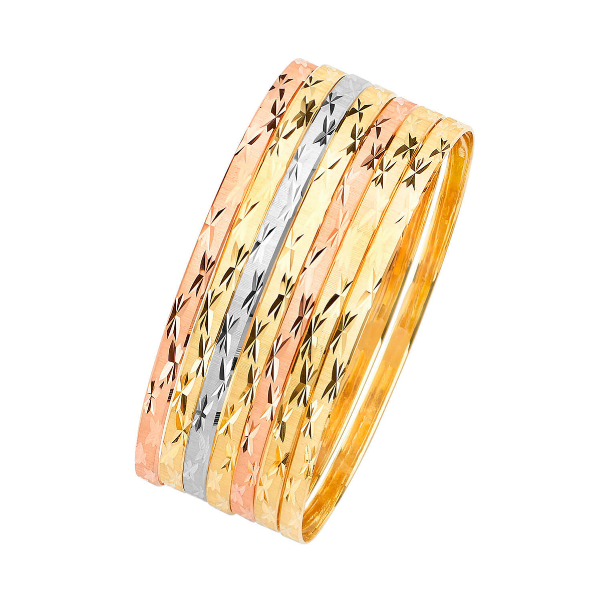 Star Solid Ladies 7-Day Bangle in 14K Tri-Color Gold – Oro Club