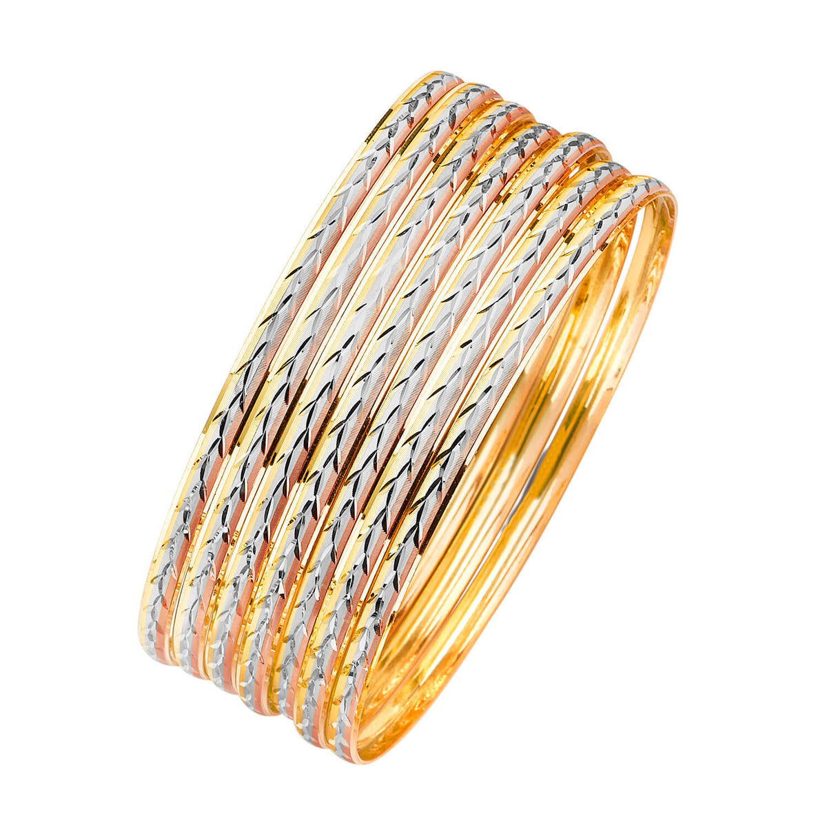 Solid Ladies 7-Day Bangle in 14K Tri-Color Gold – Oro Club